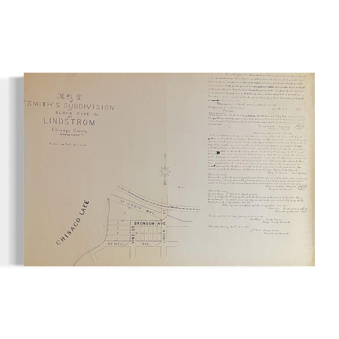 Smith's Subdivision Block Five Lindstrom Chisago County MN Vintage Plat ...