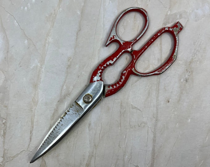 Kitchen Utility Shear Scissors Bottle Opener Cast Metal Red Handle 7.5 ...