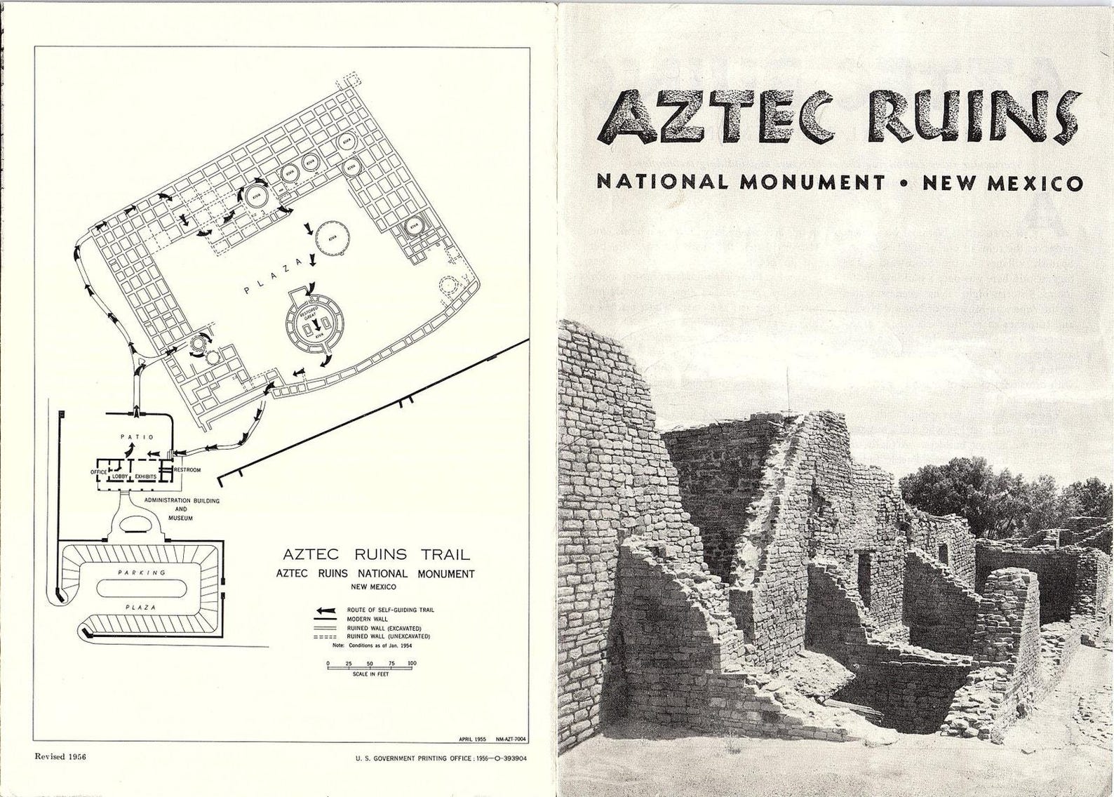 1956 Aztec Ruins National Monument Tourist Souvenir Fold Out Brochure ...