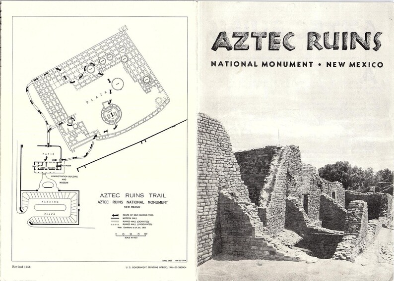 1956 Aztec Ruins National Monument Tourist Souvenir Fold Out Brochure ...