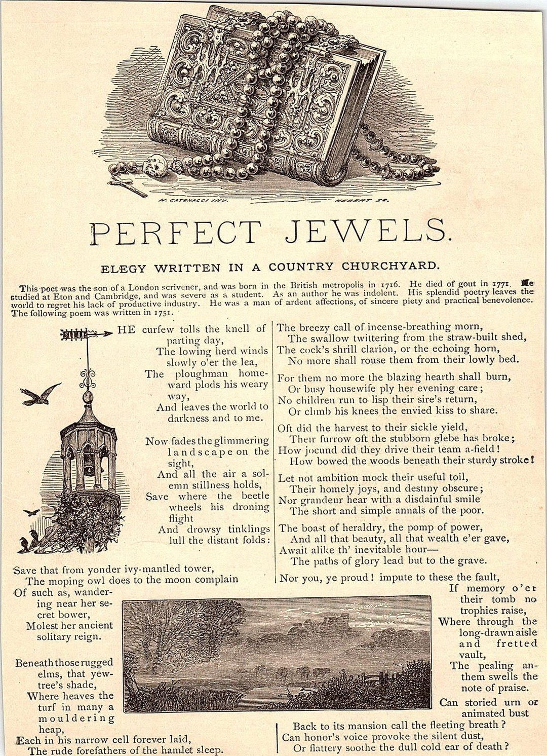 Perfect Jewels Elegy Written in a Country Churchyard Thomas Gray 1884 ...