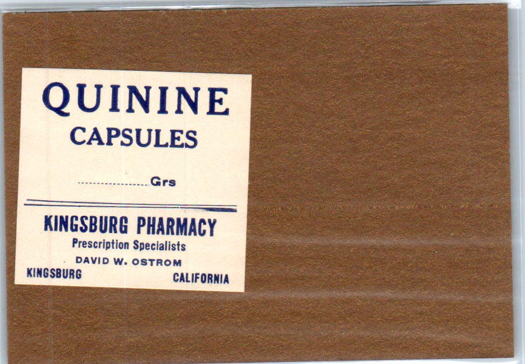 Quinine Kingsburg Pharmacy David W. Ostrom CA Antique Apothecary Label ...