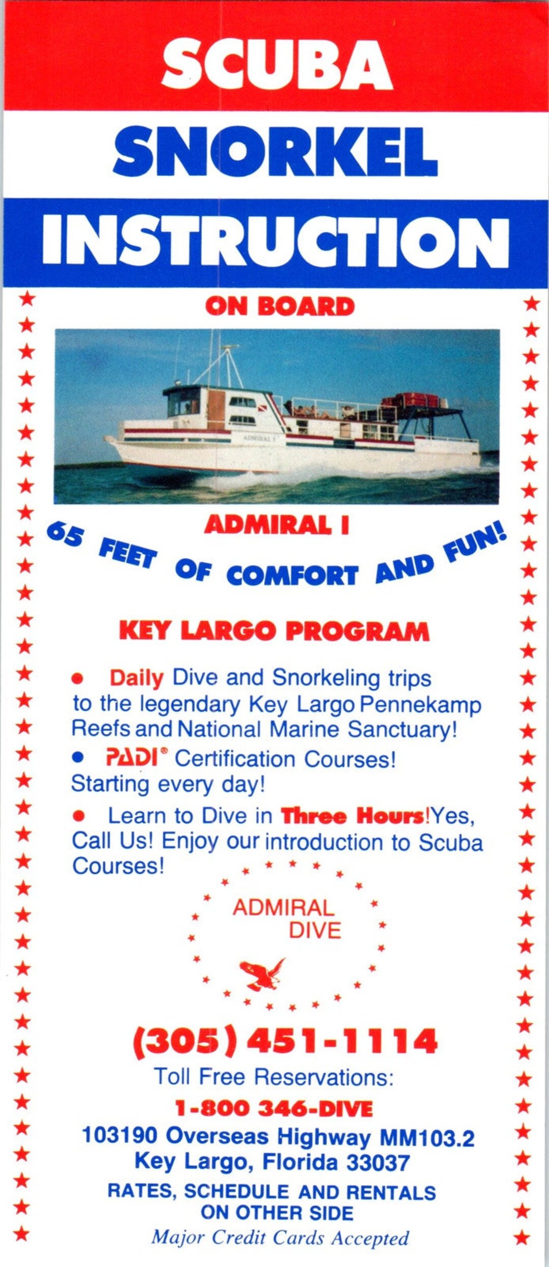 1980s Scuba Snorkel Instruction on Board Key Largo Florida Rate Card ...