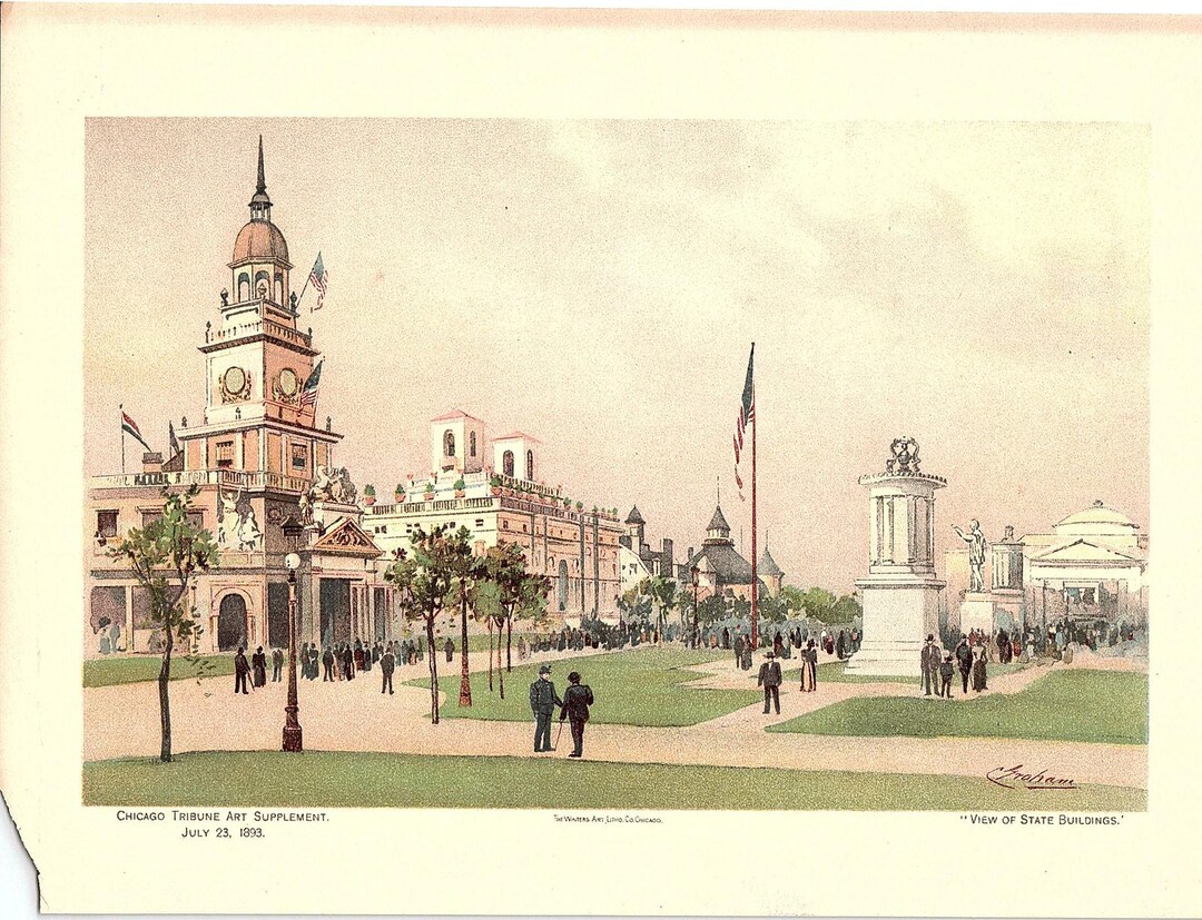 1893 World's Fair Chicago State Building Lithograph Vintage Art Print ...