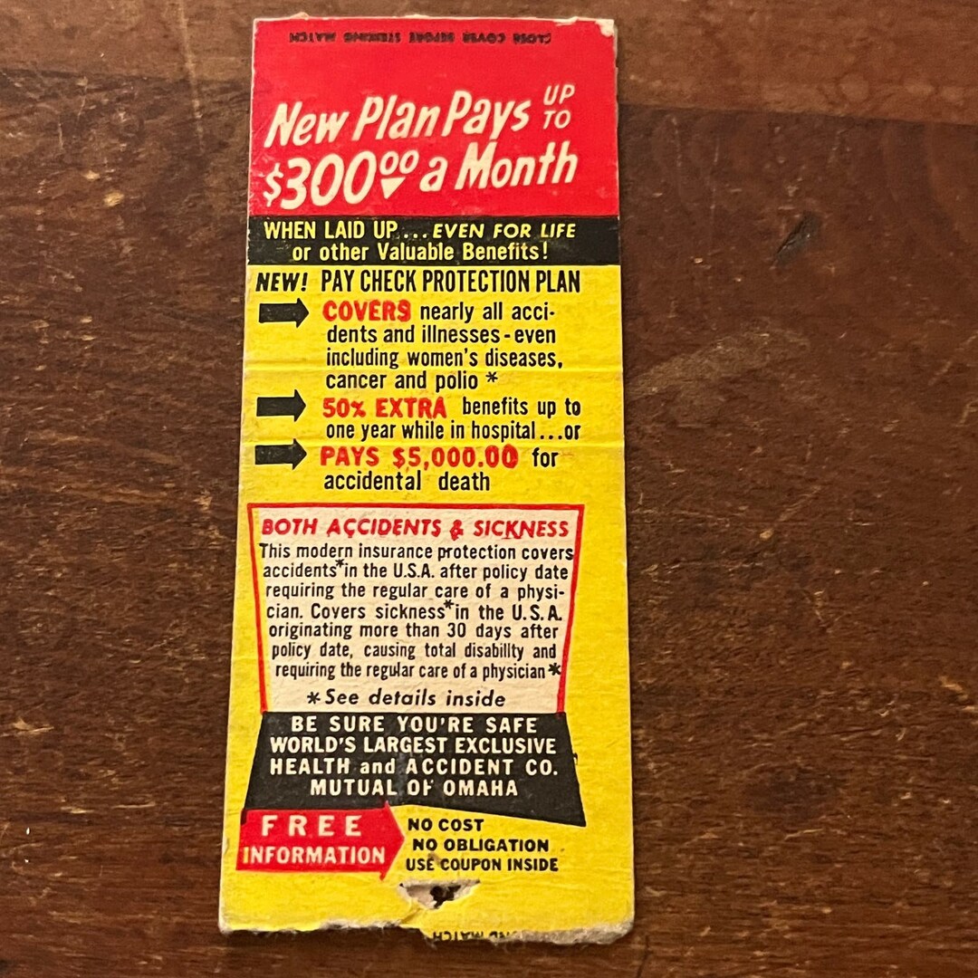 Pay Check Protection Plan Advertising Matchbook Cover SA9-M11 - Etsy