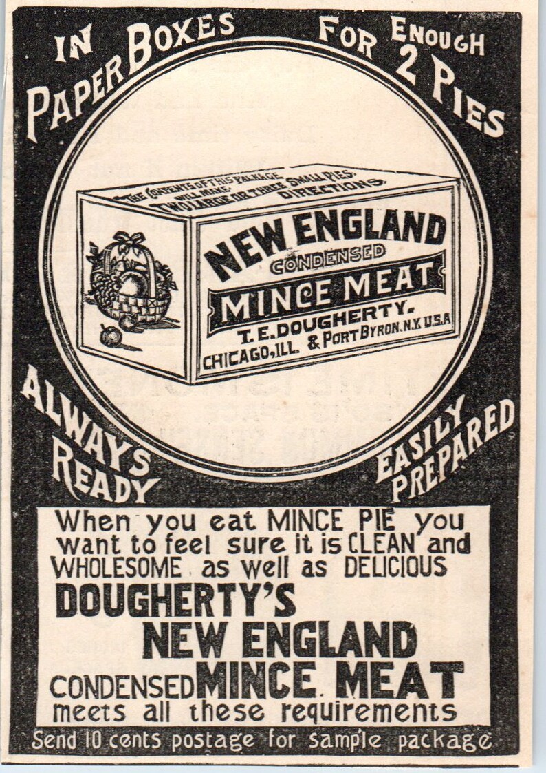 T.E. Dougherty's New England Mince Meat 1892 Magazine Ad AB6-3 - Etsy