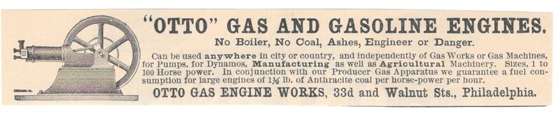 Otto Gas and Gasoline Engines Philadelphia 1892 Magazine Ad AB6-SM1 - Etsy