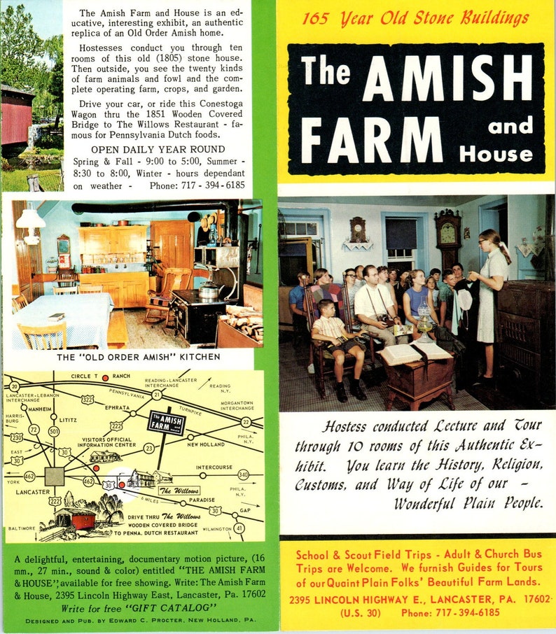 1970s the Amish Farm and House Lancaster Pennsylvania Map & Brochure ...