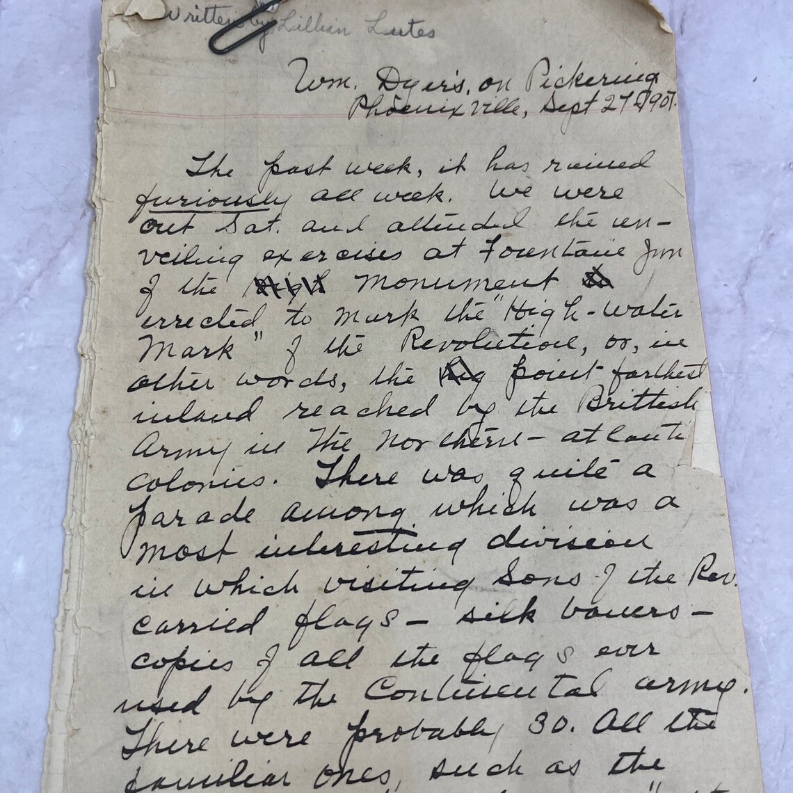 1907 Letter Lillian Lutes Wm. Dyer on Pickering-ford Phoenixville PA ...