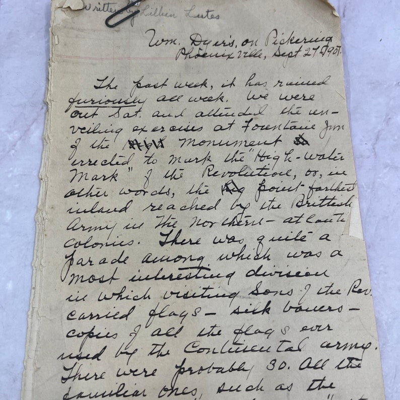 1907 Letter Lillian Lutes Wm. Dyer on Pickering-ford Phoenixville PA ...
