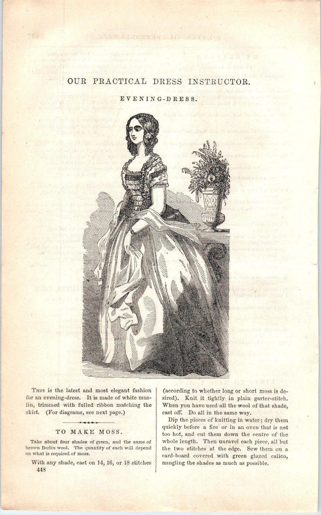Pre Civil War Evening Dress Fashion Plate 1857 Original Engraving D19-1 ...