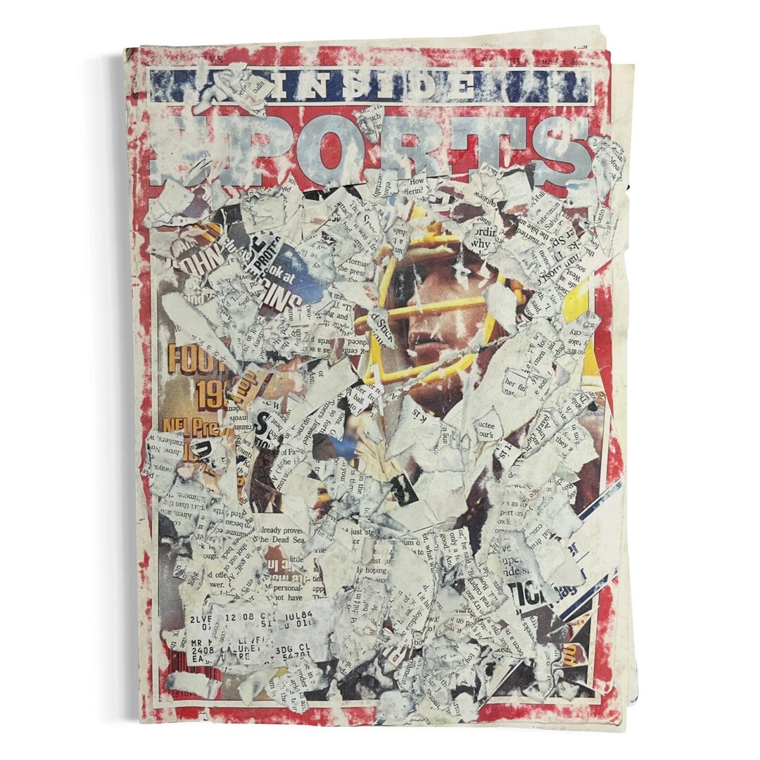 Original Mixed Media Abstract Art Collage 8x11 "oct 1983 Inside Sports ...