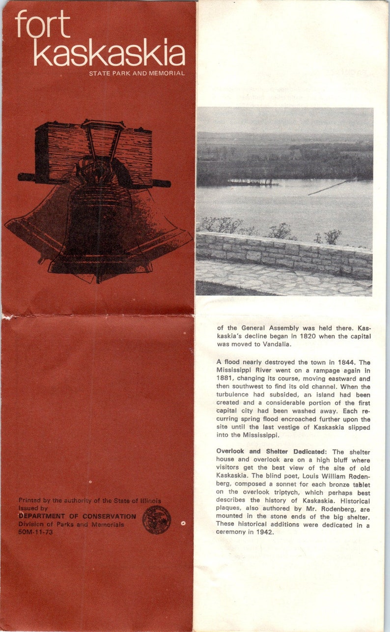 1970s Fort Kaskaskia State Park and Memorial Fold Out Map & Travel ...