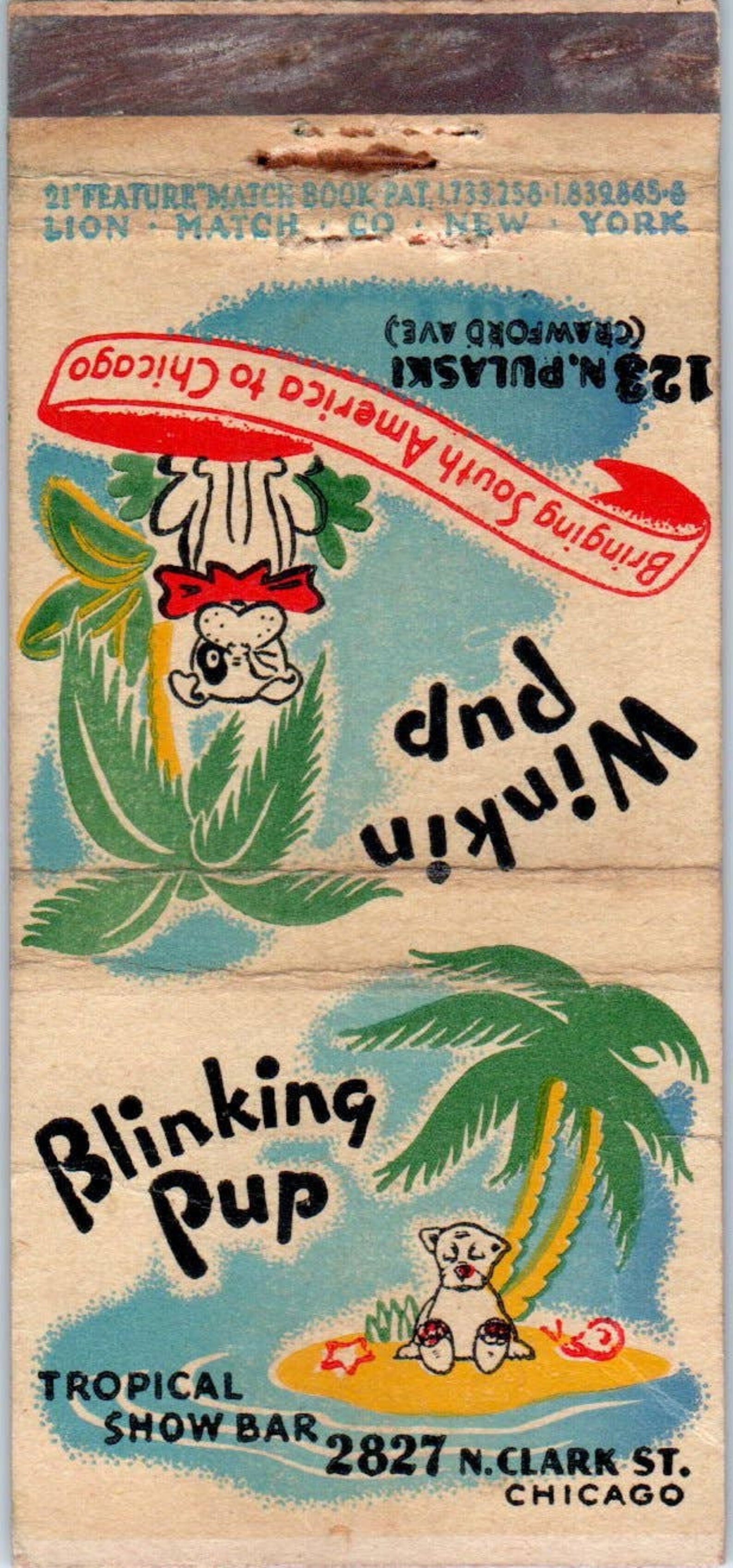 Blinking Pup Tropical Show Bar North Pulaski Advertising Matchbook ...