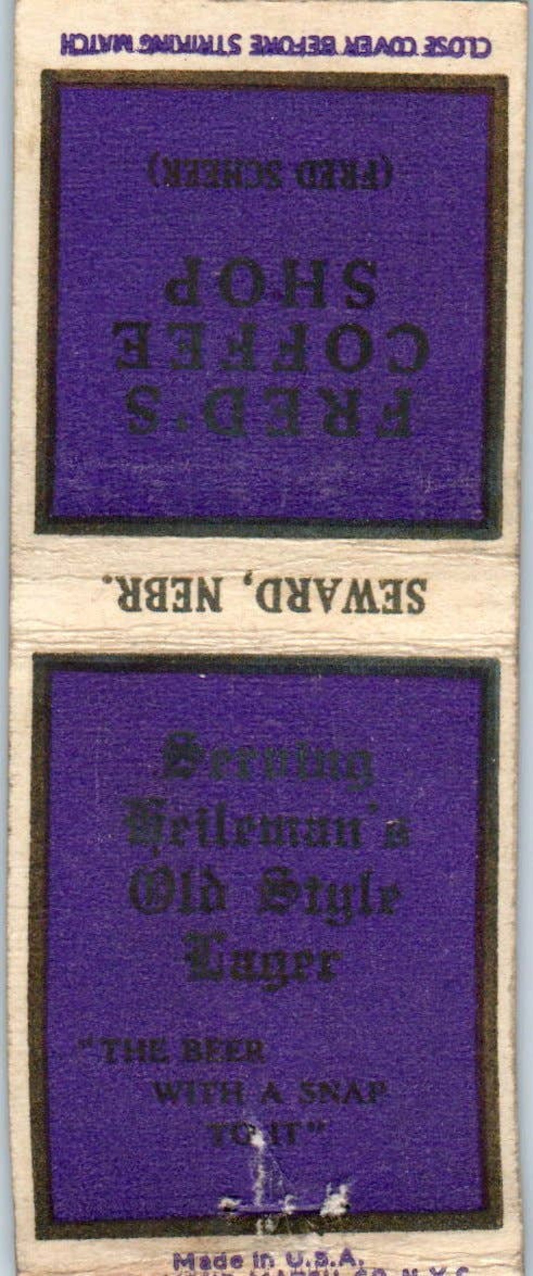 Fred's Coffee Shop Fred Scheer Seward NE Advertising Matchbook Cover SA1-M1 - Etsy