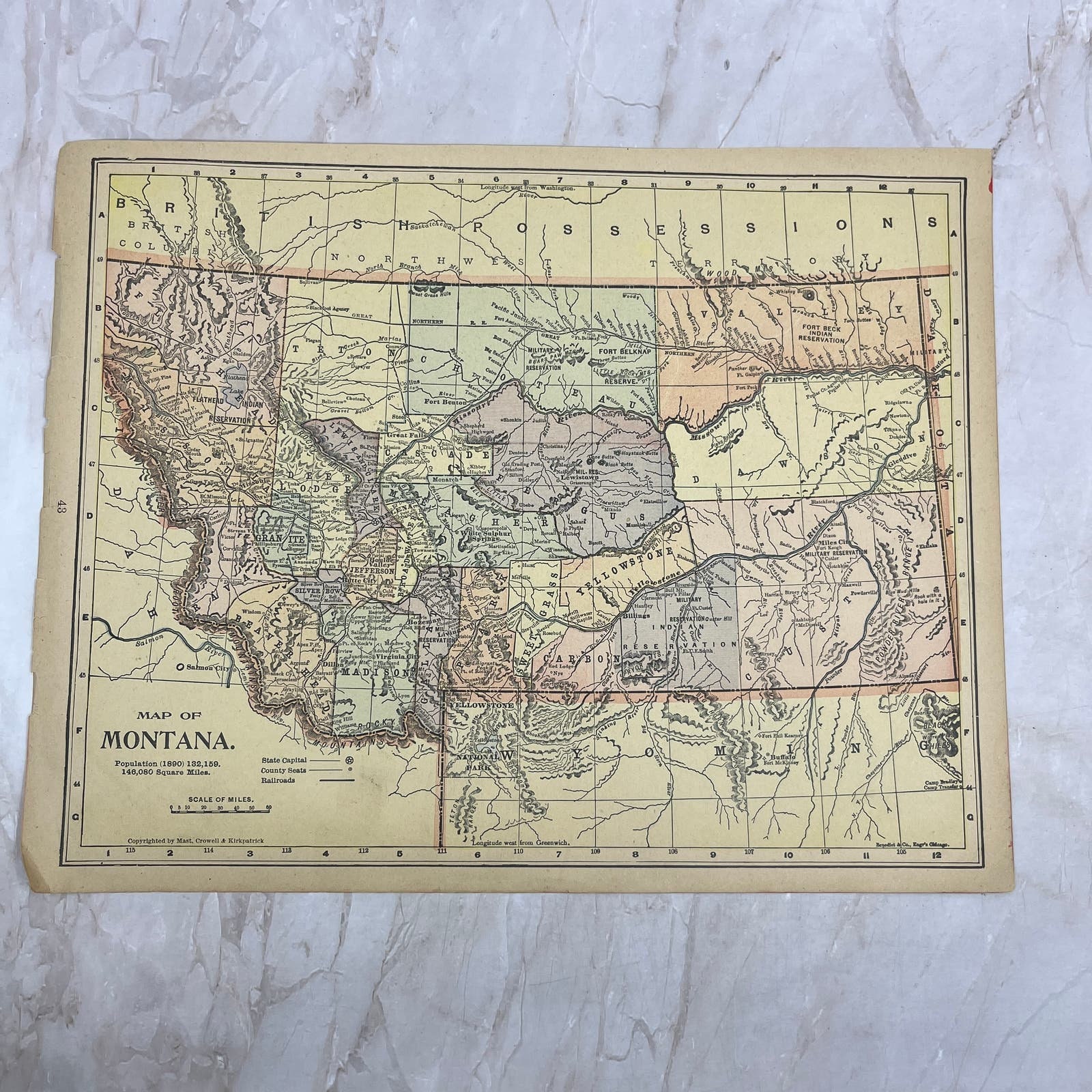 1899 Map of Montana 10x13 Original Tinted Map Engraving FL6-8 - Etsy