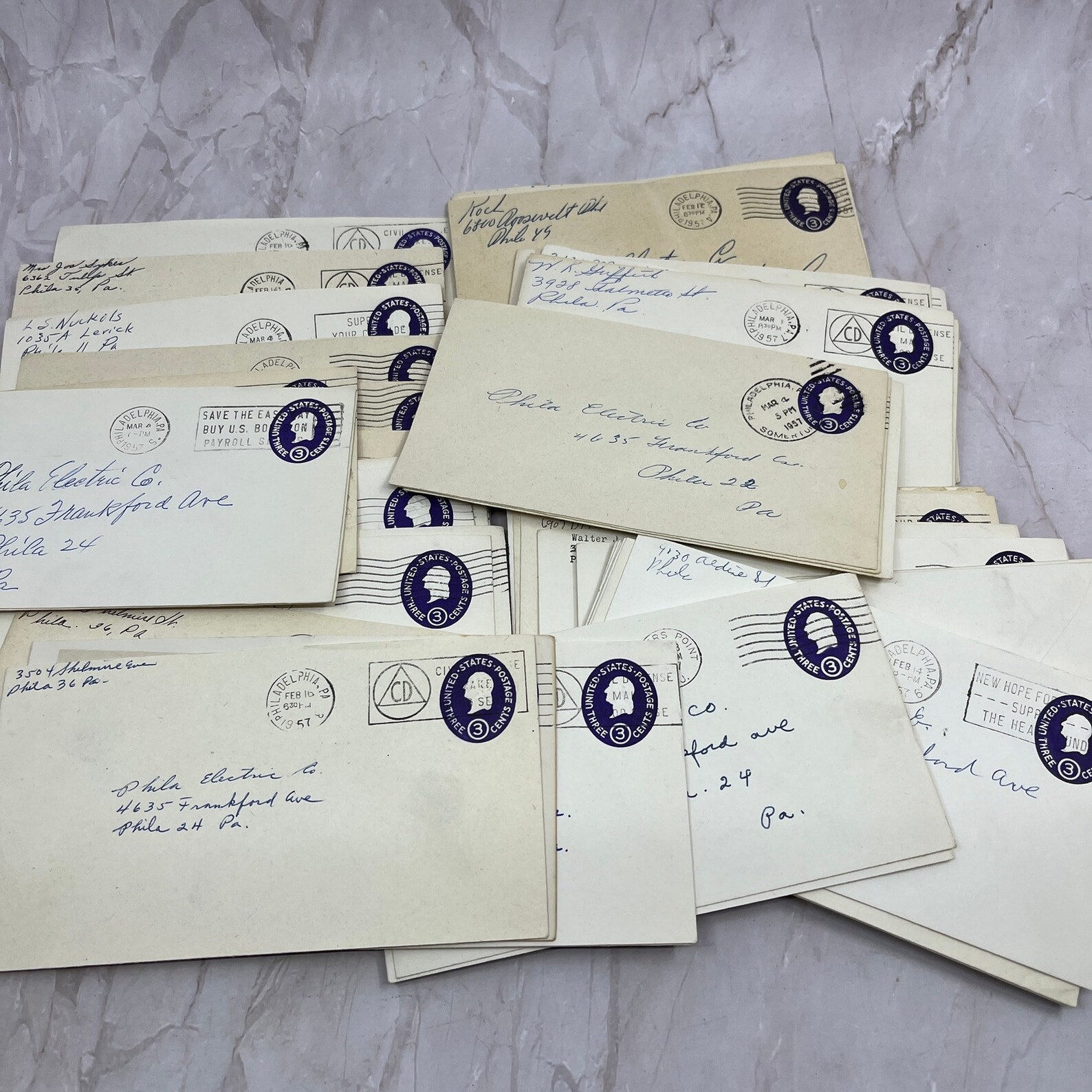 Huge Lot 50+ Philadelphia Electric Company 1957 Postal Cover Envelopes ...