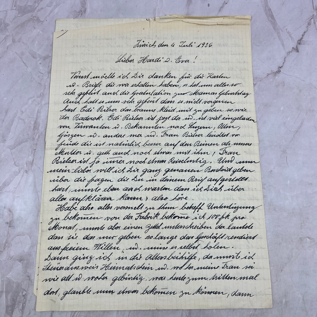 1936 Handwritten Letter in German From Zurich Germany D22 - Etsy