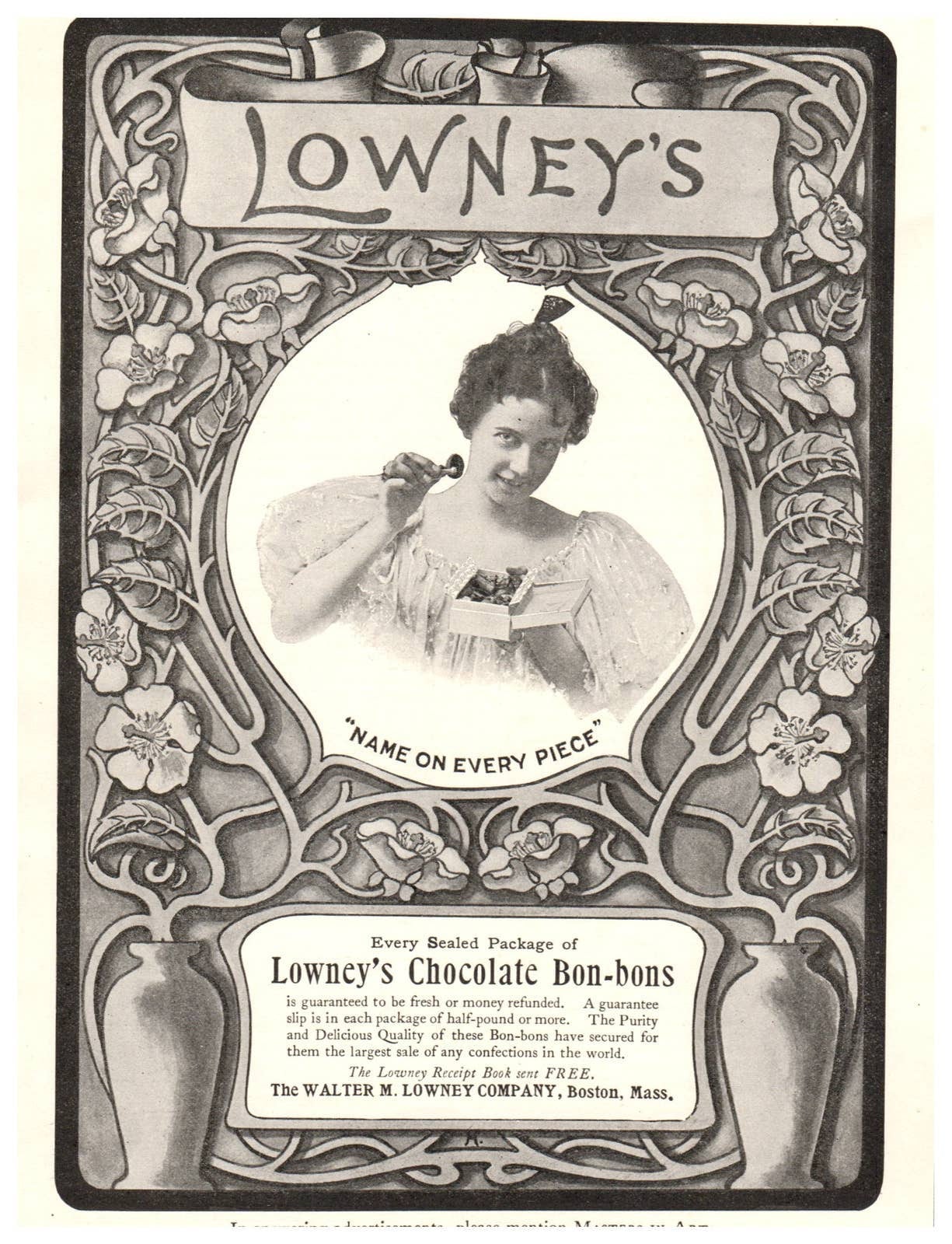 Lowney's Chocolate Bon-bons Walter M Lowney Boston 6x8" - 1904 Original ...