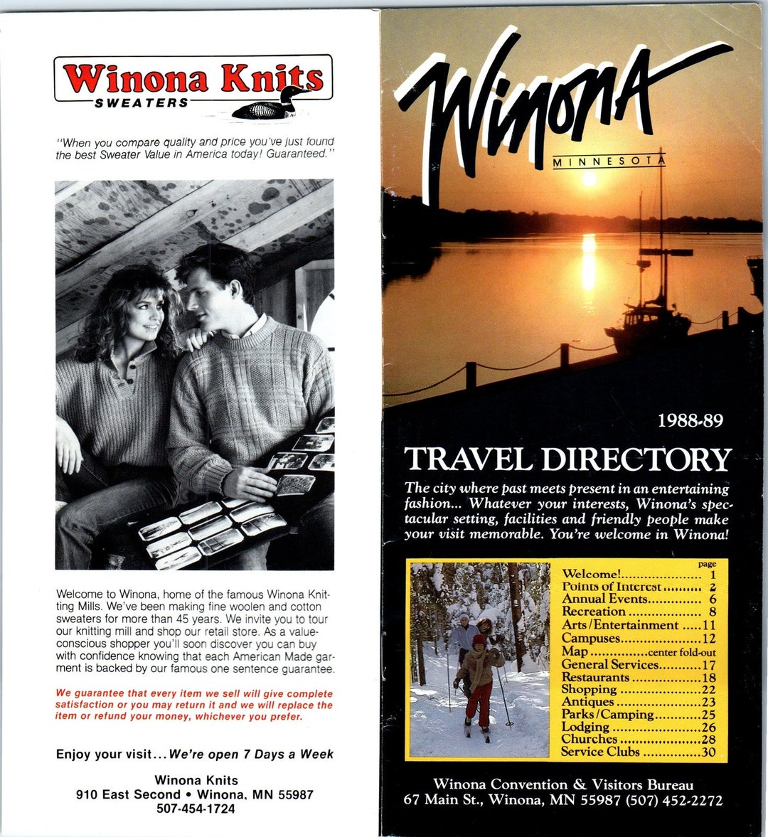 1989 Winona MN Travel Directory Map & Fold Out Travel Brochure TF4-B1 ...
