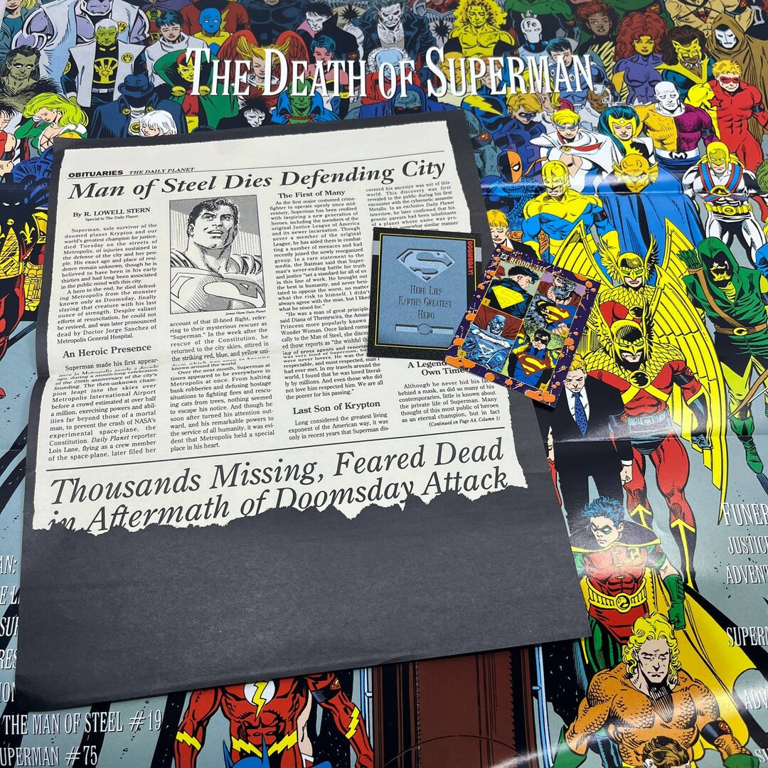 1993 DC Death of Superman Memorial Poster, eulogy and Card Set AB8 - Etsy