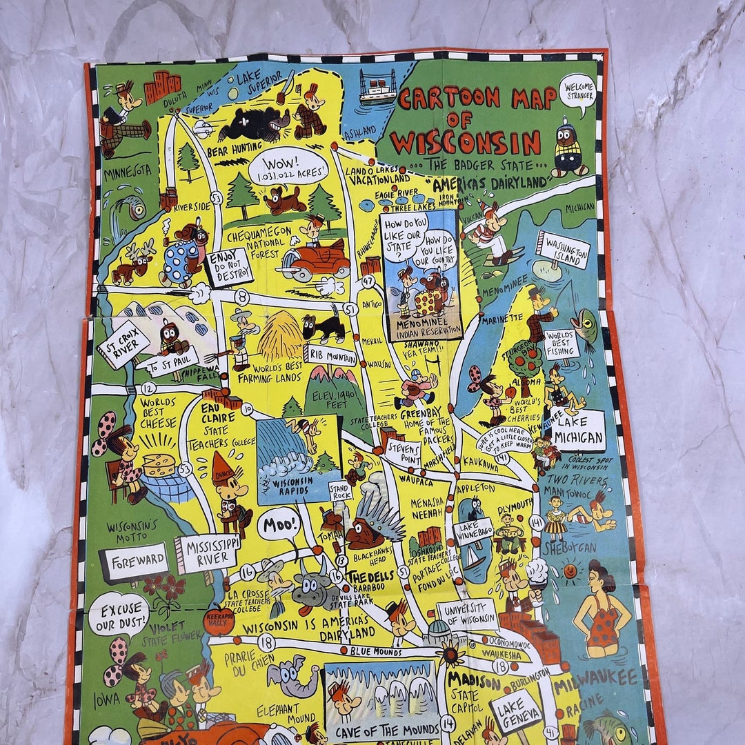 1950 Wisconsin Fold Out Fun Map and Travel Guide TI8-S1 - Etsy