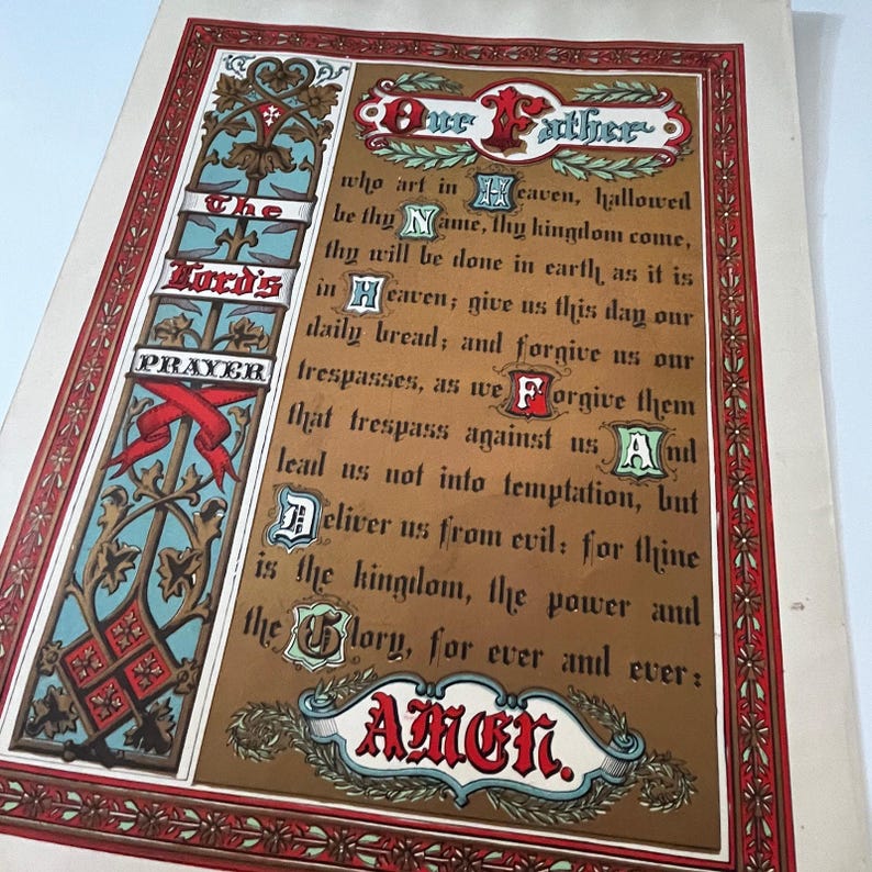 The Lord's Prayer Our Father Who Art in Heaven Wall Art 1892 Engraving ...