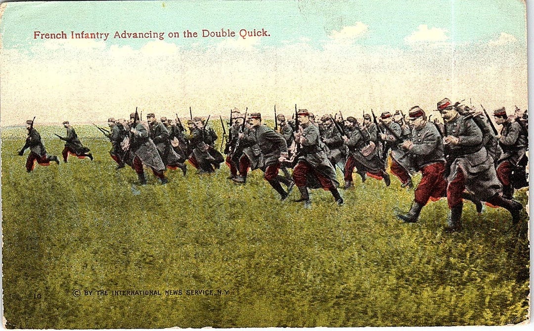 C1915 WWI French Infantry Advance on the Double Quick - Antique ...