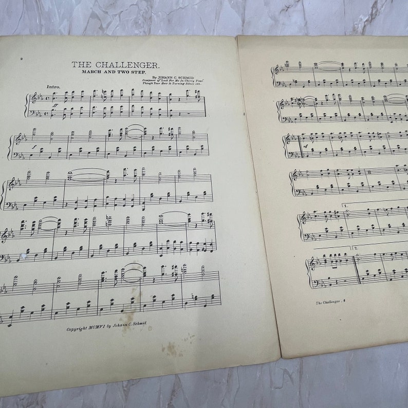 1906 the Challenger Two Step March Johann C. Schmid Sheet Music FL6-5 ...