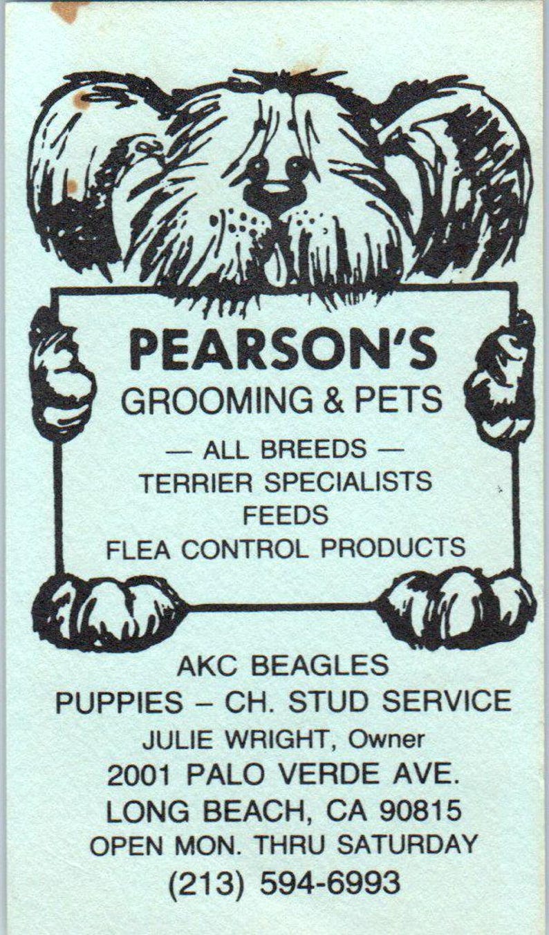 Pearson's Grooming & Pets Long Beach Julie Wright Vintage Business Card ...
