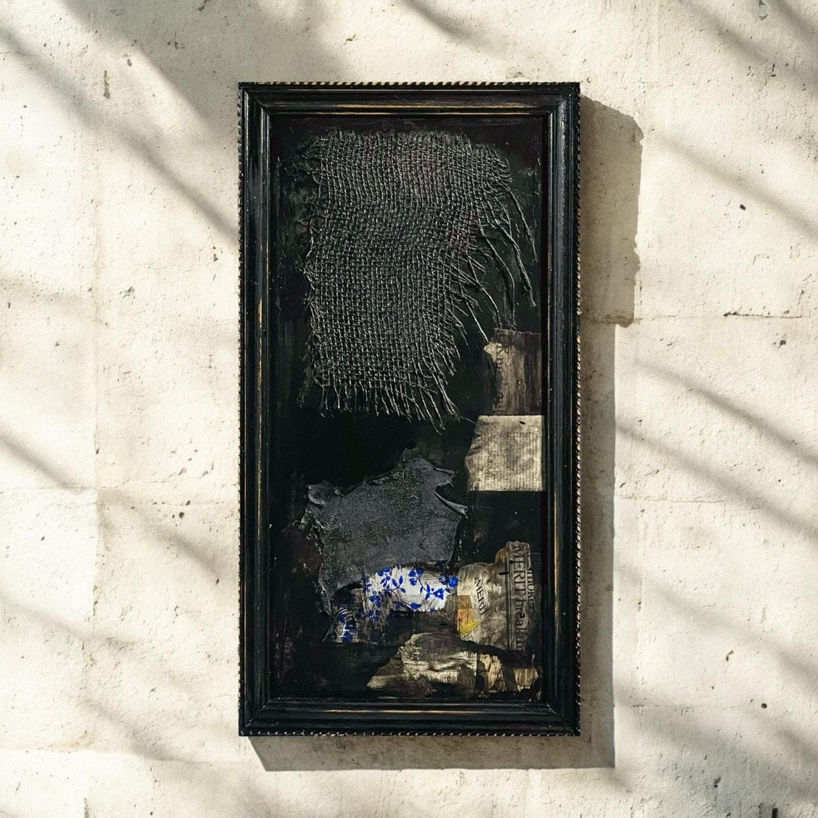 Original Framed Mixed Media Abstract Art Collage Assemblage 12x23 merit ...