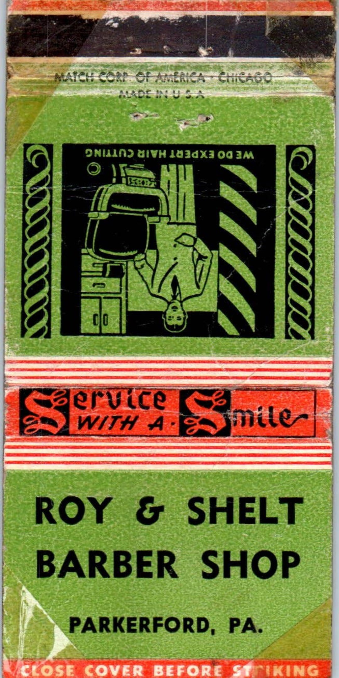 Roy & Shelt Barber Shop Parkerford PA Advertising Matchbook Cover SA1 ...