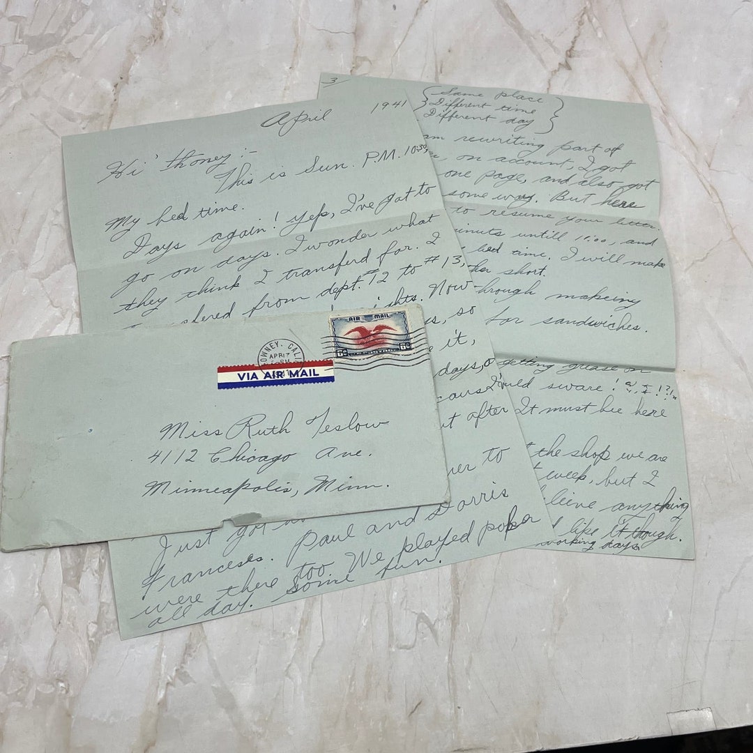1941 Handwritten Letter From Downey CA to Minneapolis MN Ruth Teslow ...