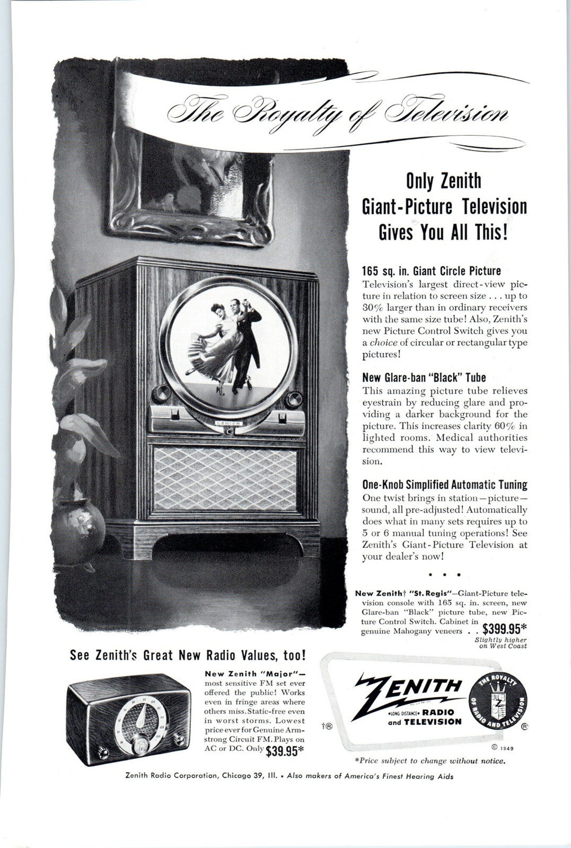 Zenith Giant-picture Television TV Teleset - Vintage Magazine Ad D20 - Etsy