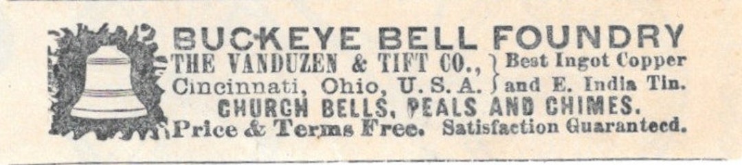 Buckeye Bell Foundry Vanduzen & Tift Co Church Bells Cincinnati 1894 Ad ...
