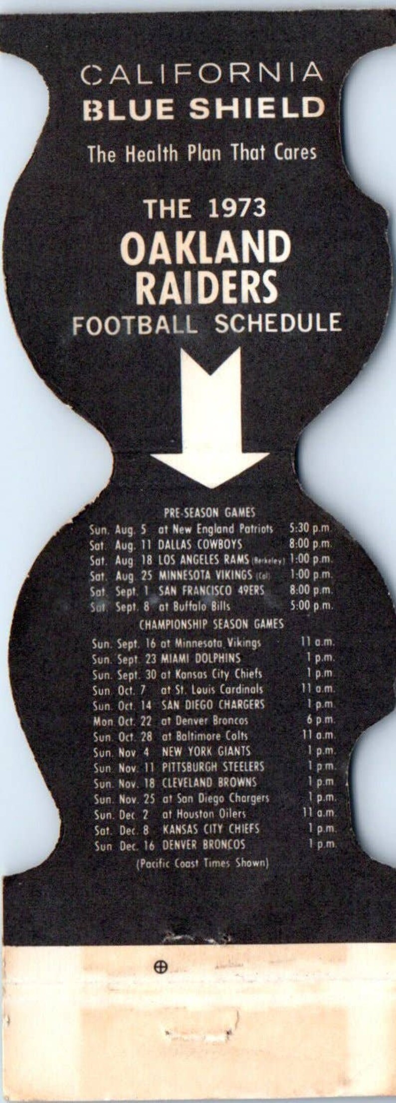 1973 Oakland Raiders NFL Football Schedule Matchbook Cover SA1-M4 - Etsy