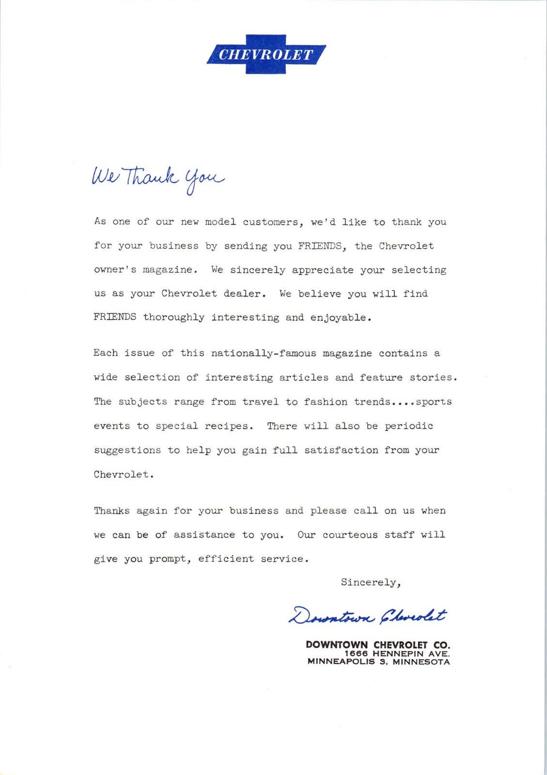 1950s Chevrolet Leaflet Letterhead Downtown Chevrolet Co. Minneapolis ...
