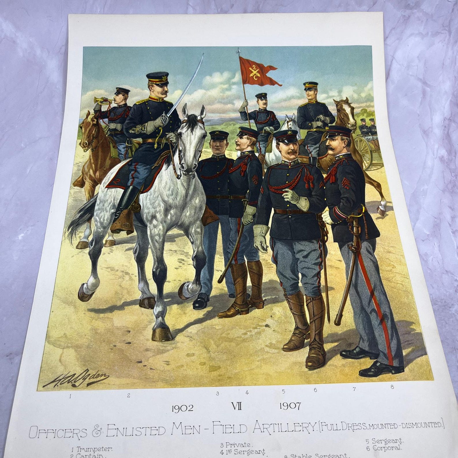 Officers & Enlisted Men Field Artillery C1910 H.A. Ogden Lithograph ...