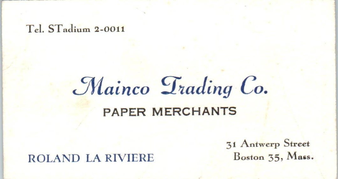 Mainco Trading Co Paper Merchants Roland La Riviere Boston Business ...