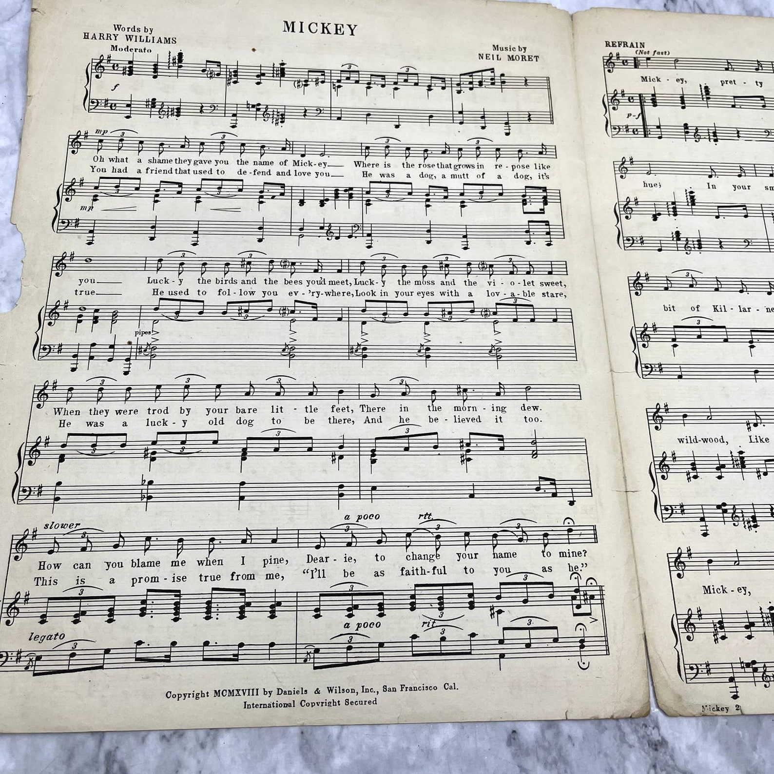 Mickey - Harry Williams Neil Moret 1918 Sheet Music TK2-SM2 - Etsy