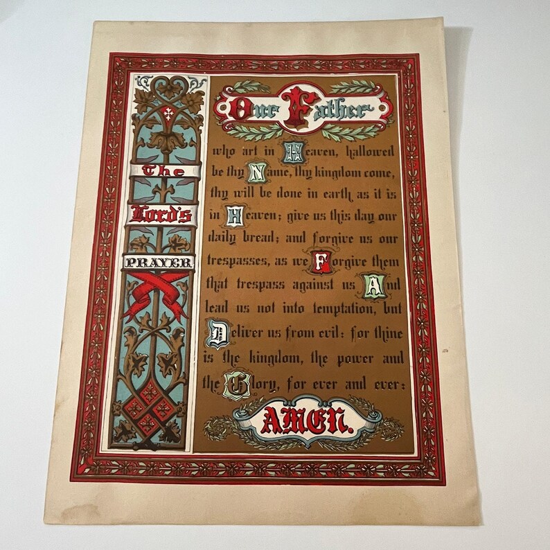 The Lord's Prayer Our Father Who Art in Heaven Wall Art 1892 Engraving ...