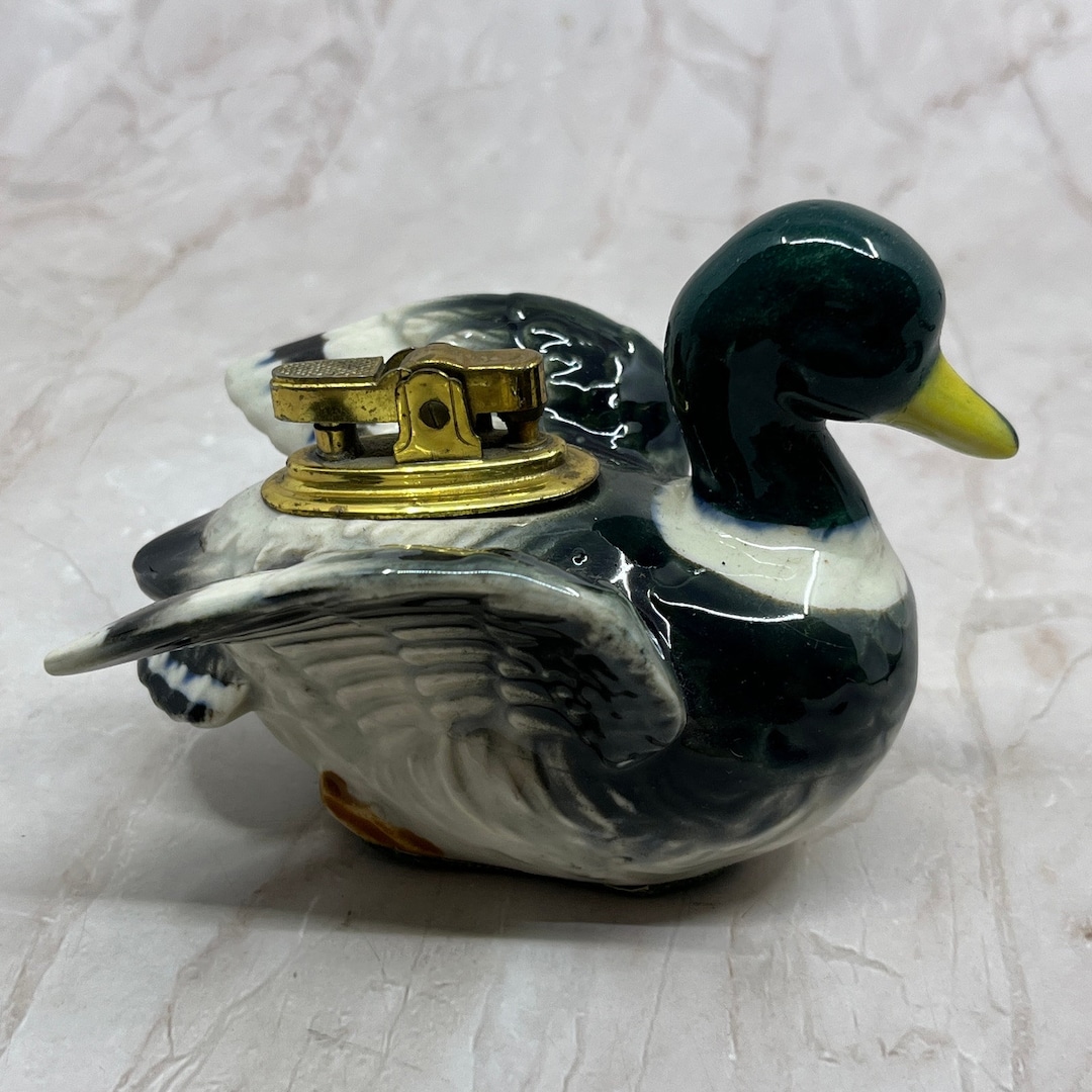 Vintage Mallard Duck Porcelain and Brass Table Lighter TL30 - Etsy