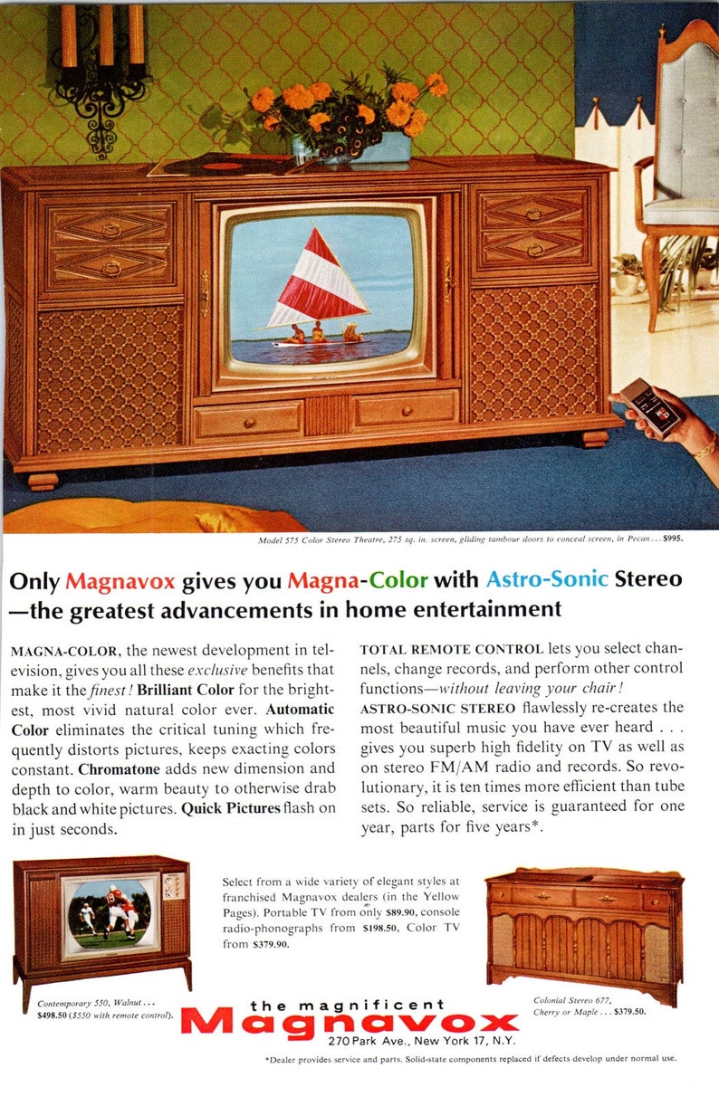Magnavox Magna-color Astro-sonic Television TV Teleset - Vintage Magazine Ad D20 - Etsy