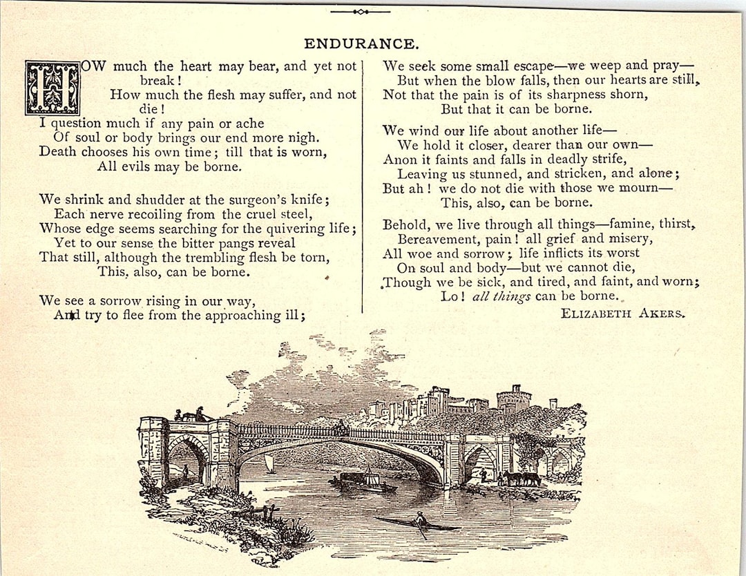 Endurance - Elizabeth Akers 1884 Poem AG3-1 - Etsy
