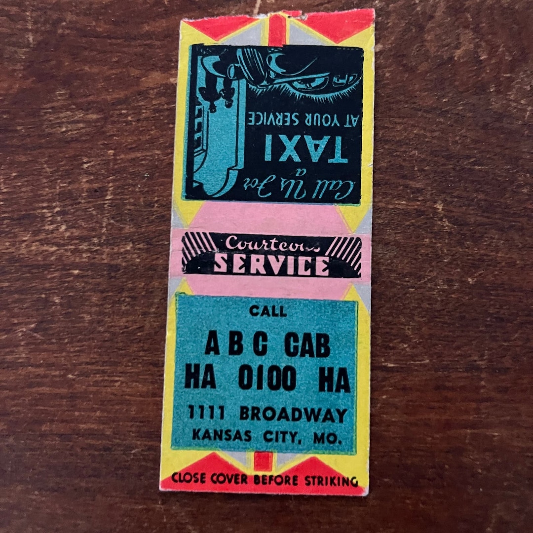 ABC Cab Taxi Service Kansas City MO Advertising Matchbook Cover SB3-M2 ...
