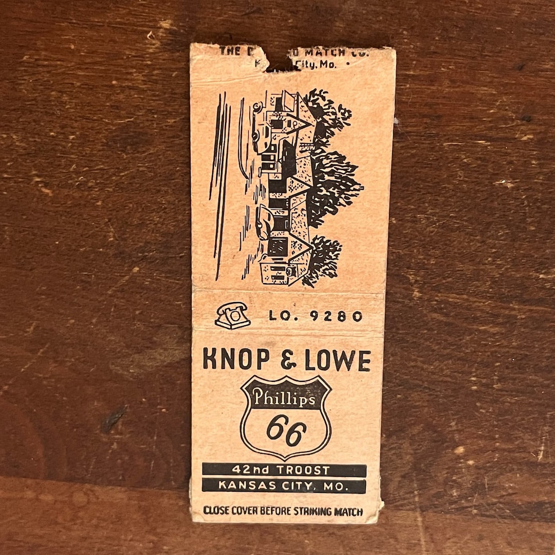 Knop & Lowe Phillips 66 Gas Kansas City MO Advertising Matchbook Cover ...