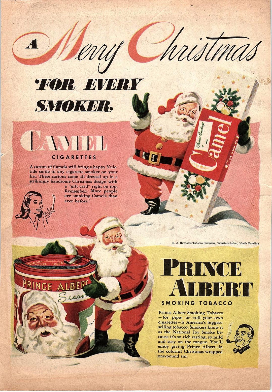 Merry Christmas for Every Smoker - Santa - Prince Albert, Camel 1948 Ad ...