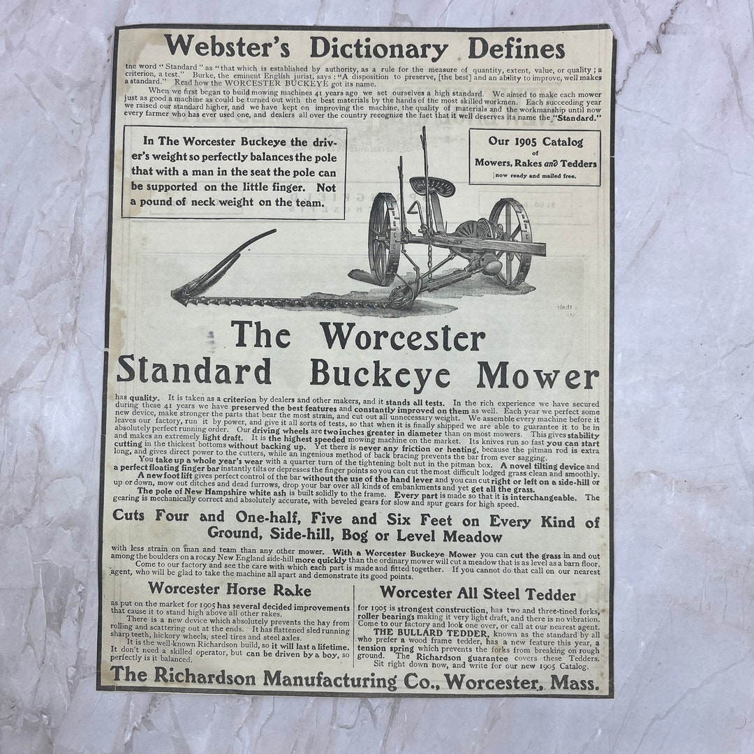 The Worcester Standard Buckeye Mower Richardson Mfg Co 1905 Magazine Ad ...