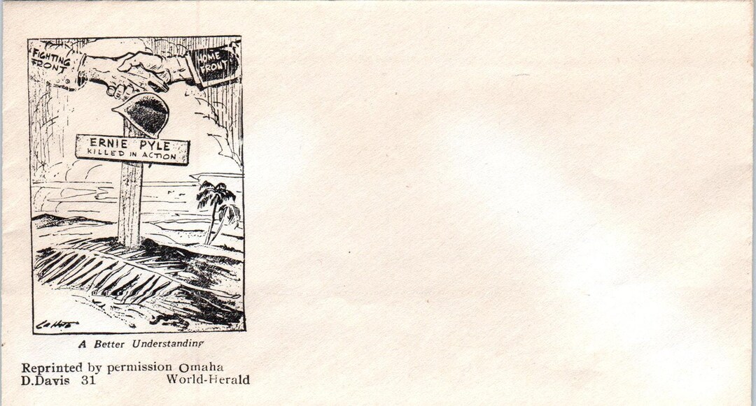 C1945 WWII Political Cartoon Envelope Ernie Pyle Killed in Action Omaha ...