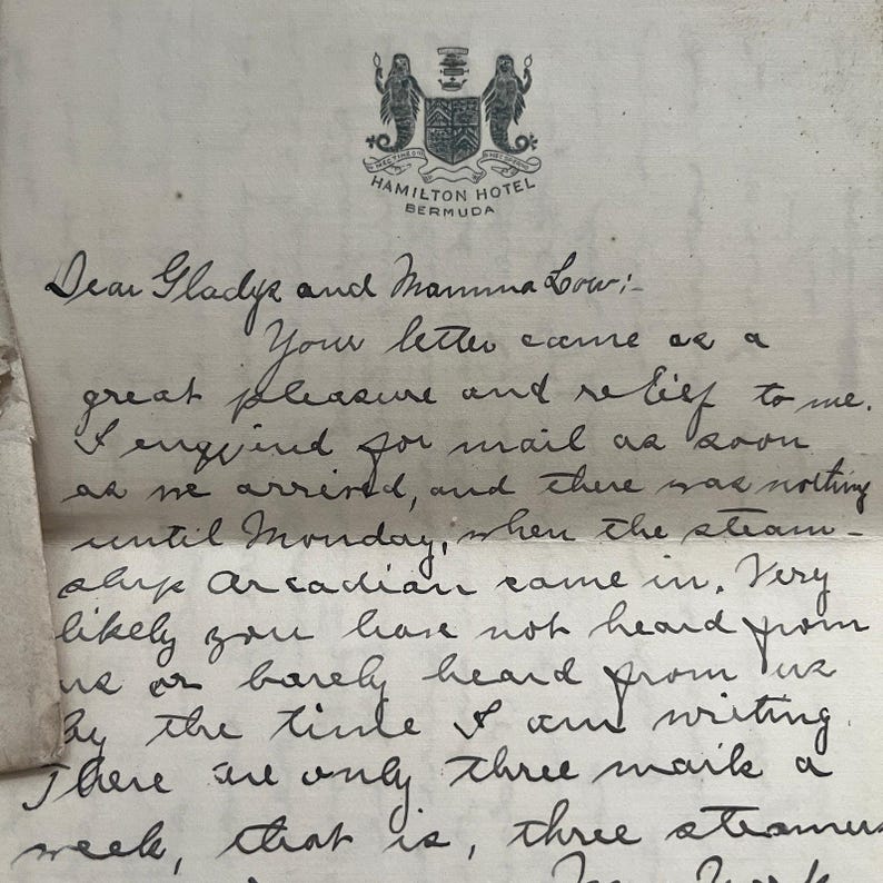 1914 Handwritten Letter & Envelope Hamilton Hotel Bermuda Gladys H Russ ...